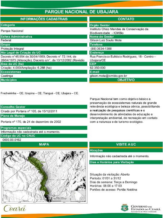PARQUE NACIONAL DE UBAJARA - Secretaria do Meio Ambiente
